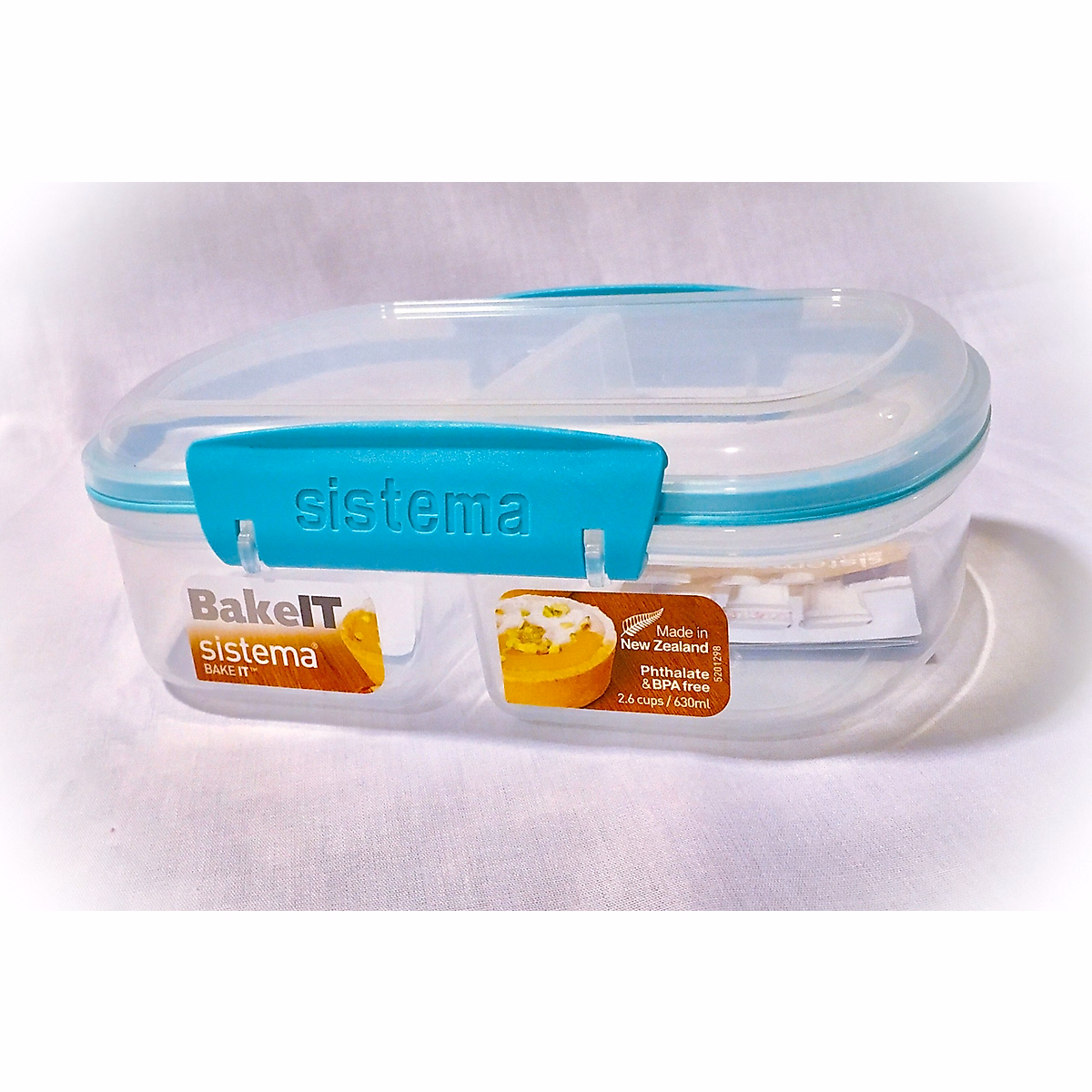 Sistema Bake It Food Storage for Baking Ingredients (Aqua, Split Toppings Container- 2.6 Cups)