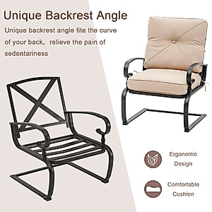 Incbruce Outdoor Furniture 3Pcs Patio Bistro Set, Springs Motion Chairs and Bistro Round Table Set, Metal Small Patio Conversation Set with Cushions (Brown)