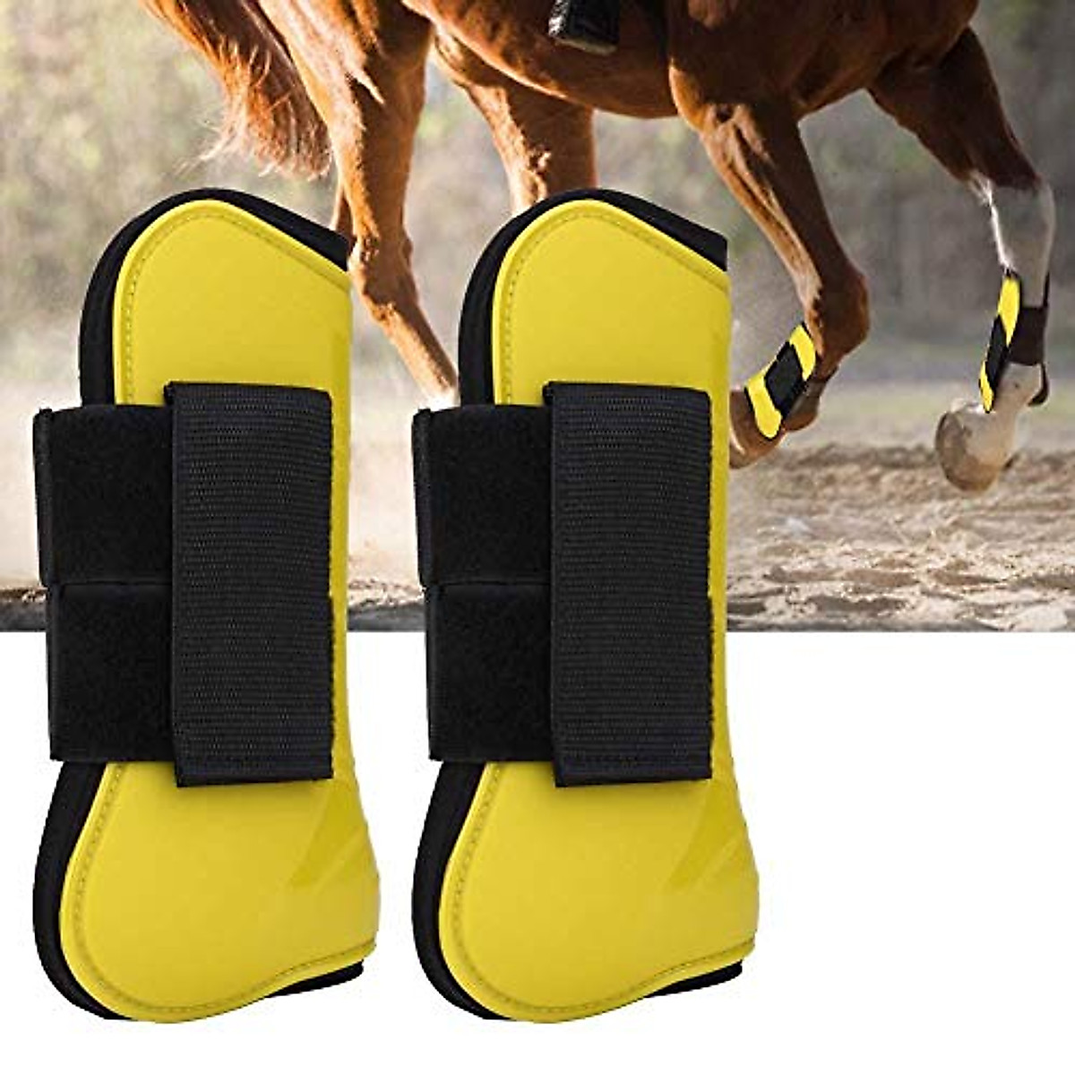 ViaGasaFamido 1 Pair Horse Support Boots, Open Front Jumping Tendon Horses Boots for Jumping Trail Riding and Turnout (Yellow)