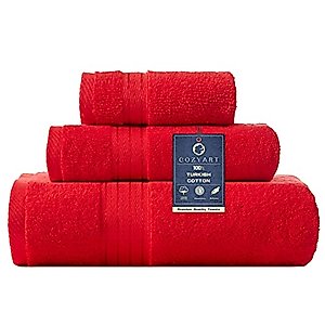 COZYART Luxury Red Bath Towels Set, Turkish Cotton Hotel Large Bath Towels for Bathroom, Thick Bathroom Towels Set of 3 with 1 Bath Towel, 1 Hand Towel, 1 Washcloth, 650 GSM…