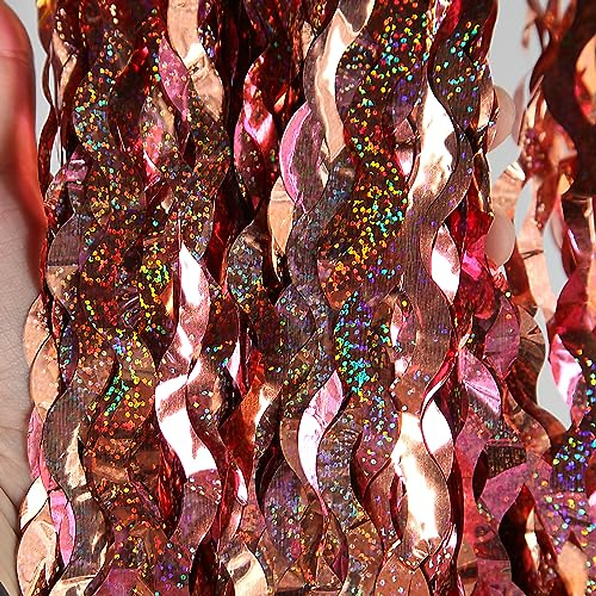 2 Pack 3.3 x 6.6 ft Wavy Tinsel Metallic Foil Fringe Curtain, Glittery Backdrop Streamer Tinsel Backdrop for Sea Ocean Theme Birthday Bachelorette Party Photo Prop Decorations (Rose Gold)