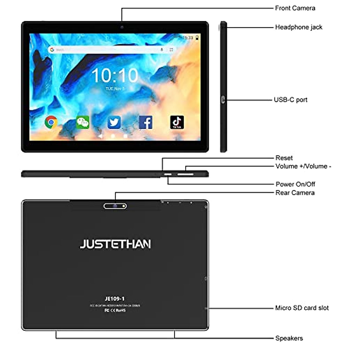 Tablet 10.1 Inch Android 10.0 Tablets, Google Certificated Wi-Fi Tablets, 1.6 GHz Quad Core Processor, 32GB Tablets with 128GB Expansion, IPS HD Screen, Dual Camera, Supports Bluetooth, Black…
