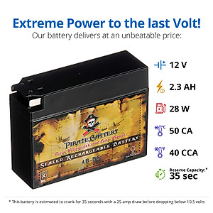 Pirate Battery 4B-BS Maintenance Free Replacement Battery for Suzuki and Yamaha Motorcycle: 12 Volts, 3 Amps, 2.3 Ah, Tab Terminal