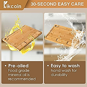 Bamboo Cutting Boards for Kitchen, (Set of 3) Kitchen Chopping Board with 3 Built-In Compartments and Juice Groove Heavy Duty Serving Tray Wood Butcher Block and Wooden Carving Board with Hole