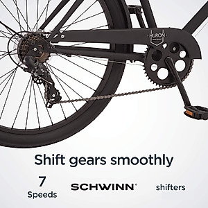Schwinn Huron Beach Cruiser Bike for Adult, 7-Speed, Front and Rear Linear Pull Brake, 26-Inch Wheels, 17-Inch Step-Over Steel Frame, Full Front & Rear Fenders, Black