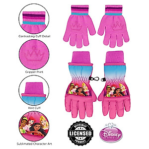 Disney Girls Winter Hat with Knit Gloves and Insulated Ski Glove Set, Princess For Ages 4-7