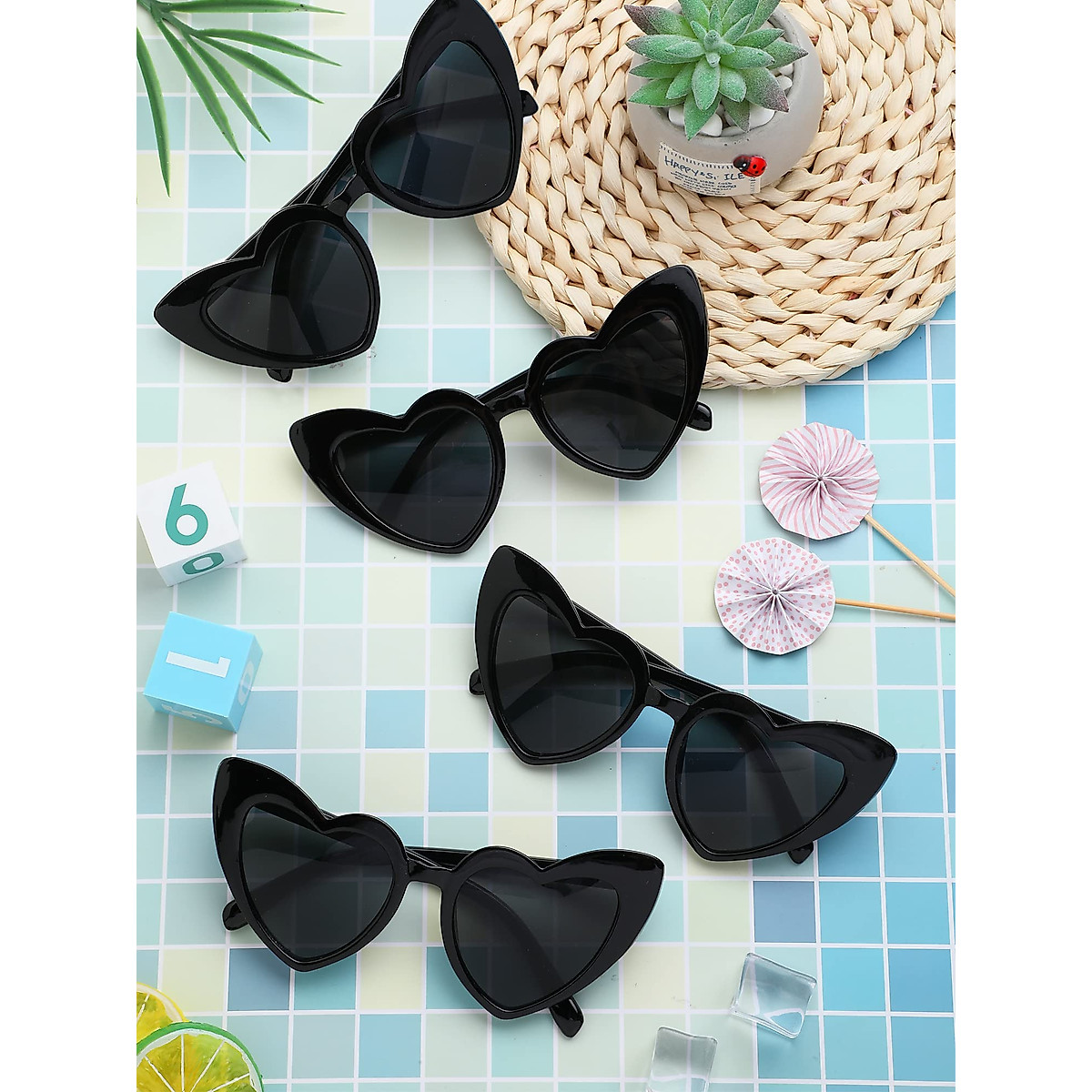 Flutesan 24 Pair Bachelorette Sunglasses Heart Sunglasses Retro Heart Shaped Eyewear Vintage Cat Style Glasses for Women(Black)