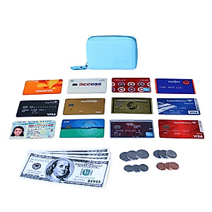 KALMORE Women's Leather RFID Card Wallet Small Purse Window, Turquoise Blue, One Zipper with ID