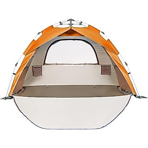 Arkali Beach Sun Shade Pop Up, Easy Pop Up Sun Shelter, Floor-Less Instant Beach Tent, UPF 50+, Orange, Size XL for Family 3 to 4 People