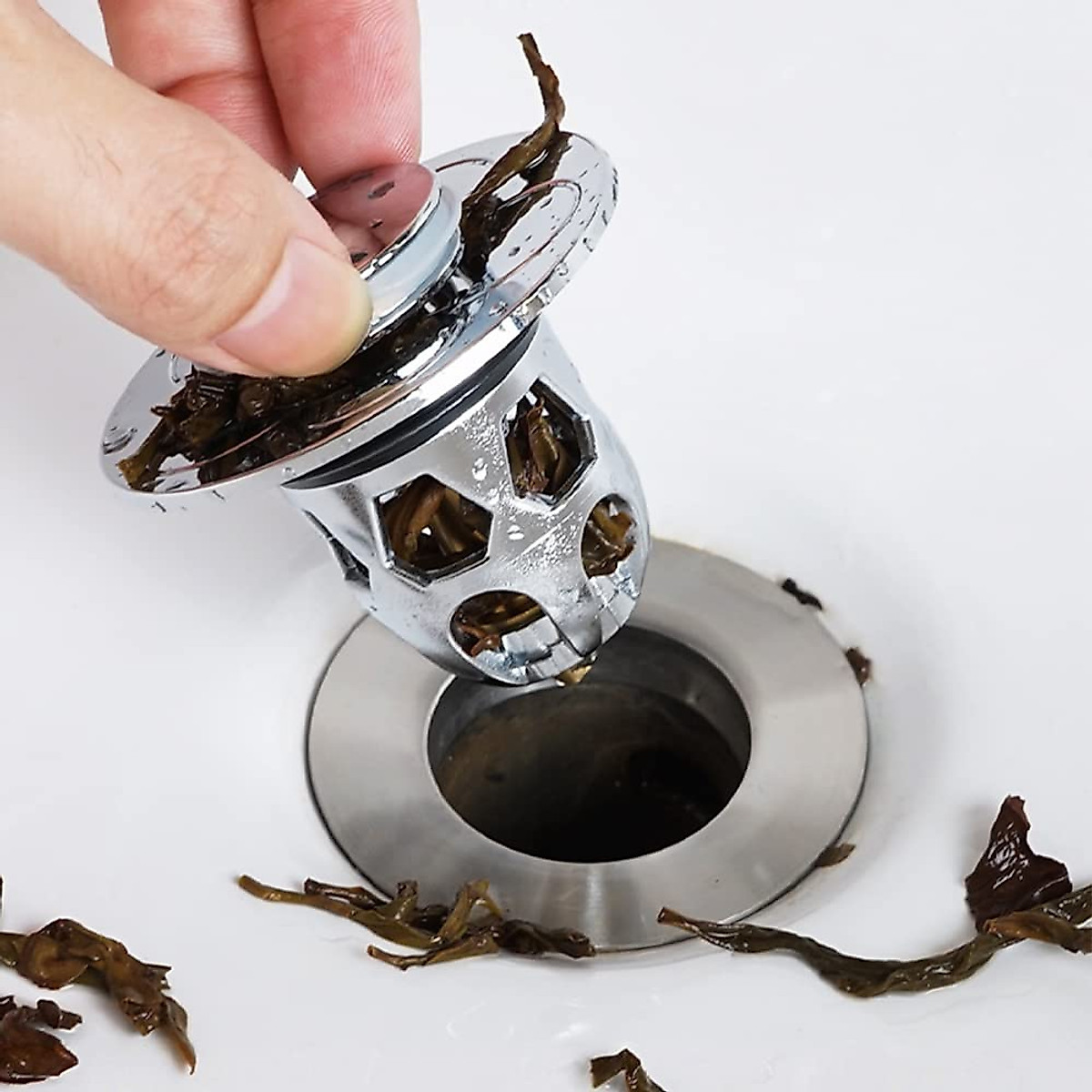 HEGEHE 2 Pack Bathroom Sink Stopper, Washbasin Drain Hole Filter Stopper, Universal Anti Clogging Filter Basket for Bathroom,Bathtub,Washbasin, Kitchen (Silver)