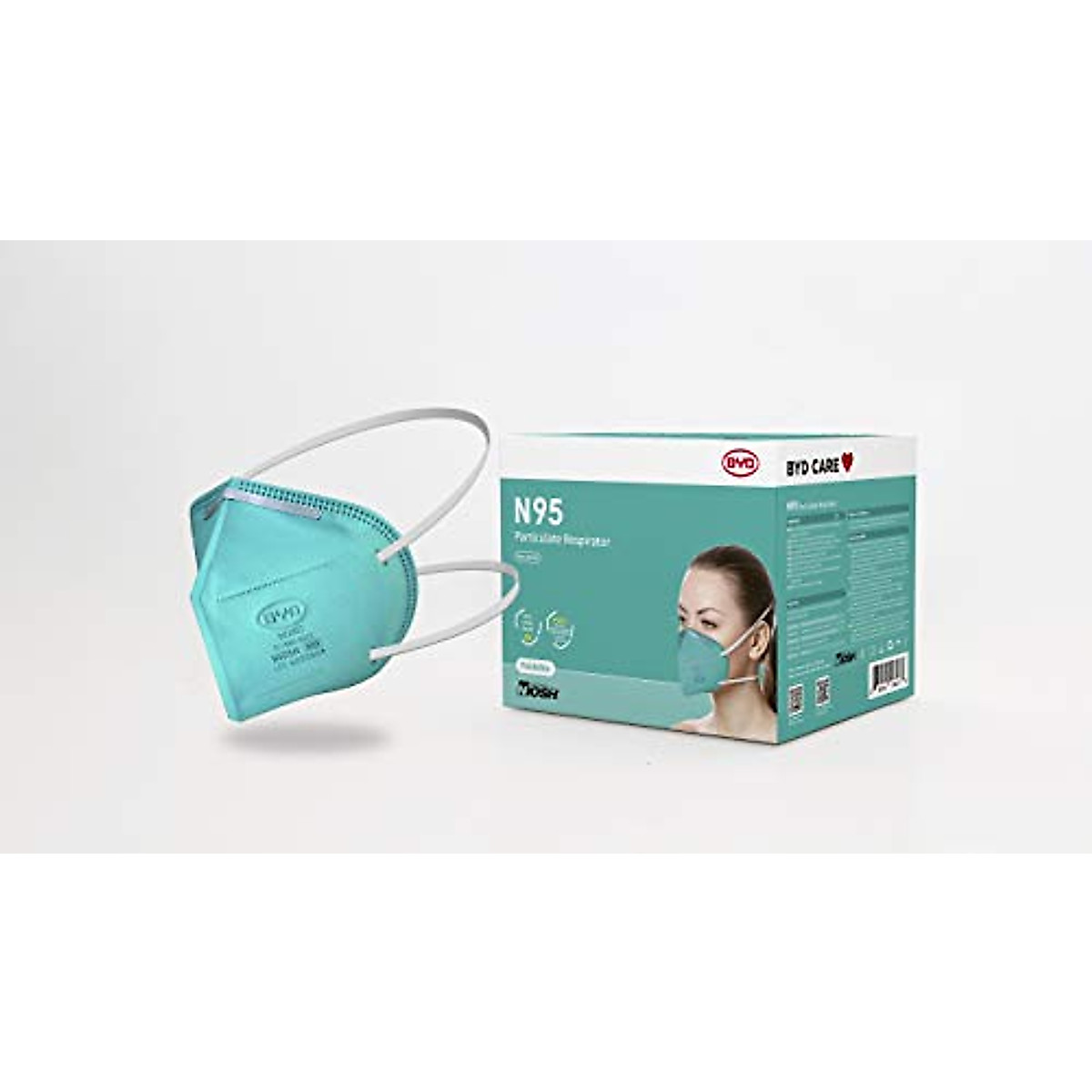 BYD CARE N95 Respirator, 20 Pack with Individual Wrap, Breathable & Comfortable Foldable Safety Mask with Head Strap for Tight Fit