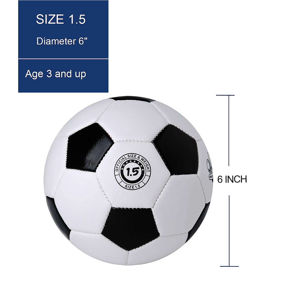 YANYODO Durable 6" Mini Size Training Soccer Ball Soft Sports Toy Ball for Toddlers, Kids Gift (Black&White)