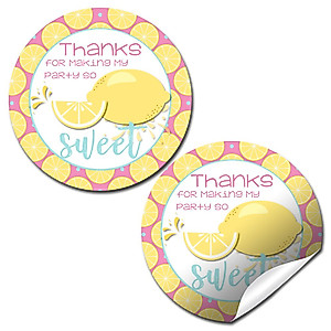 Sweet Summer Lemonade Thank You Sticker Labels, 40 2" Party Circle Stickers by AmandaCreation, Great for Party Favors, Envelope Seals & Goodie Bags