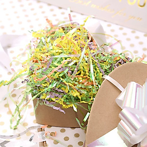 PAPER FAIR 1 LB Iridescent Easter Grass Crinkle Cut Paper, Green Yellow Purple Blush Paper Shred Filler Mix Strand Raffia Tissue Craft Bedding Cushion, Party Birthday Gift Box Basket Retail