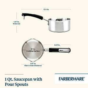 Farberware Brilliance Stainless Steel Saucepan/Saucepot with Side Spouts for Easy Pouring, 1 Quart, Dishwasher Safe and Induction Ready, Compatible with All Cooktops, Stainless Steel