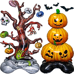 50in Extra Huge Halloween Decor Balloons, GOULIKFUL 2PCS Halloween Pumpkin Dead Tree Balloons for Halloween Party Decorations Indoor Outdoor