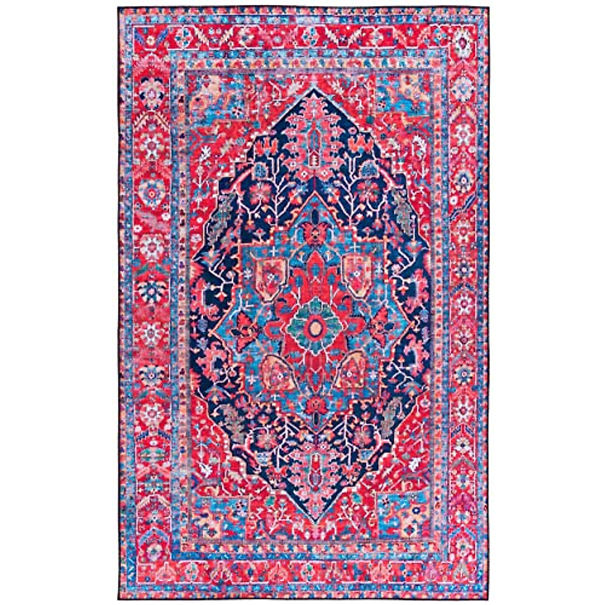 SAFAVIEH Tucson Collection Machine Washable Slip Resistant 8' x 10' Navy/Red TSN121N Oriental Medallion Living Room Dining Bedroom Area Rug