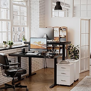 BANTI Electric Standing Desk with Drawers, 48 inch Whole-Piece Glass Desktop, Height Adjustable Stand up Sit Stand Home Office Ergonomic Workstation, Black Tabletop