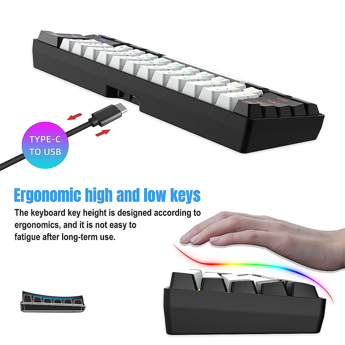 Snpurdiri 2.4G Wireless Gaming Keyboard and Mouse Combo, Include Mini 60% Merchanical Feel RGB Backlit Keyboard, Ergonomic Vertical Feel Small Wireless Mouse(Black and White)