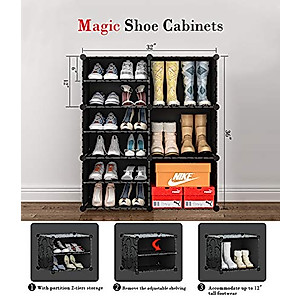 C.G Life 6-Tiers Stackable 24-30 pairs Freestanding Shoe Storage Cabinets with Adjustable Shelving,Black Shoe Shelf Organizer for Bedroom, Closet, Entryway, Dorm Room,Garage,Shoe Rack have 6 cubes