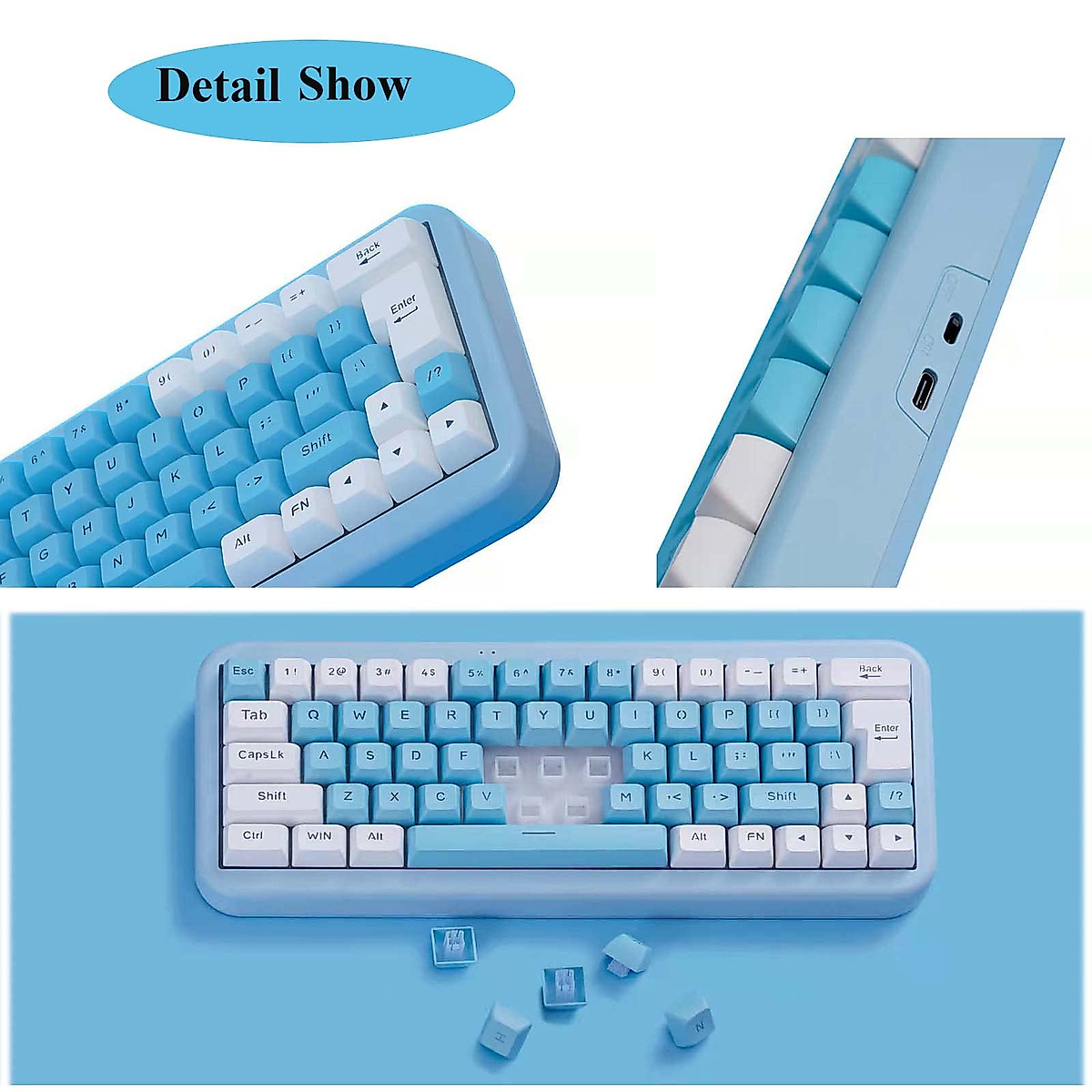 60% Wireless Gaming Keyboard,Rechargeable RGB Backlit Keyboard with Hand Rest,2.4G USB Connection,Compact 63-Key Quiet Computer Office Keyboards for PC Windows Desktop Laptop Mac Smart TV Box (Blue)