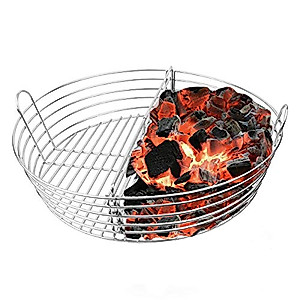 Mydracas Lump Charcoal Fire Basket with Divider Big Green Egg Accessories Ash Basket Stainless Steel Charcoal Basket for XLarge Big Green Egg(with Divider)