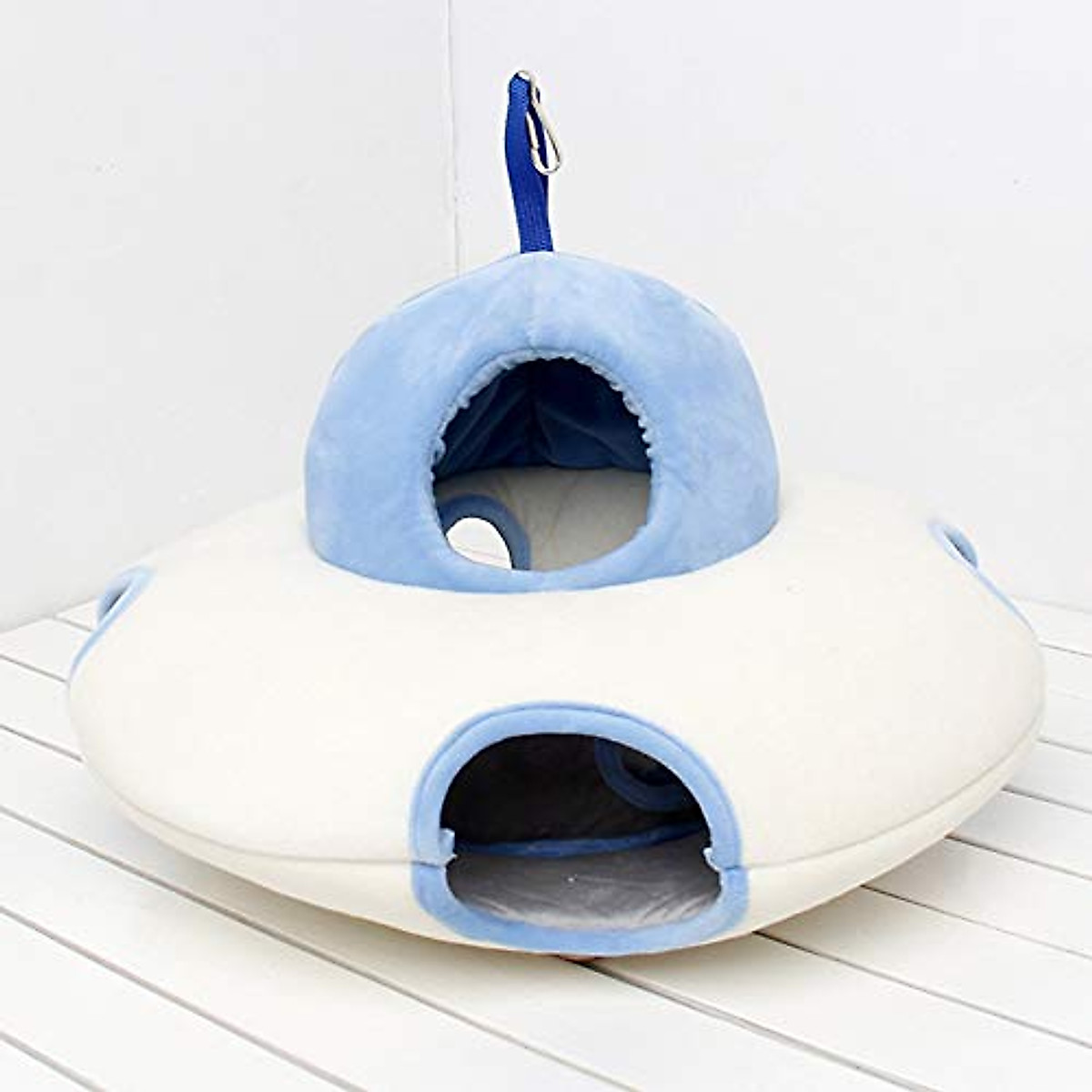SONGBIRDTH Hamster Hammock - Fashion Squirrel Hamster UFO Shape Hanging House Small Animal Cute Warm Hammock for Sugar Glider Ferret Squirrel Blue White L