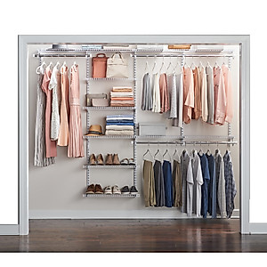 Rubbermaid Configurations Deluxe Closet Kit, White, 4-8 Ft., Wire Shelving Kit with Expandable Shelving and Telescoping Rods, Custom Closet Organization System, Easy Installation