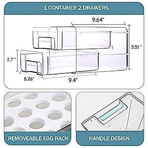 YouLike 1pack Stackable Refrigerator Organizer Drawer for Kitchen Clear Plastic Storage Bins 2-tiers Containers With Removeable Egg Racks 32grids Egg Holder Cabinet Office Pantry Pull Out Bins
