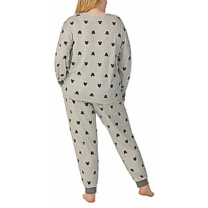 Disney Womens 2 Piece Cozy Pajama Set (Gray Mickey Mouse, Medium)