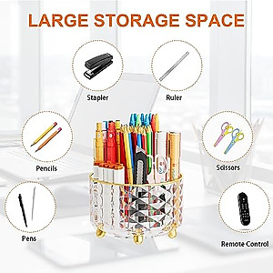 spxkd Desk Pencil Pen Holder 360 Degree Rotation 6 Slots Pencil Pen Cup Desk Organizer MultiFunctional Pen Pencil Marker Art Supply Organizer for Desk for Home Office Classroom & Art Studio