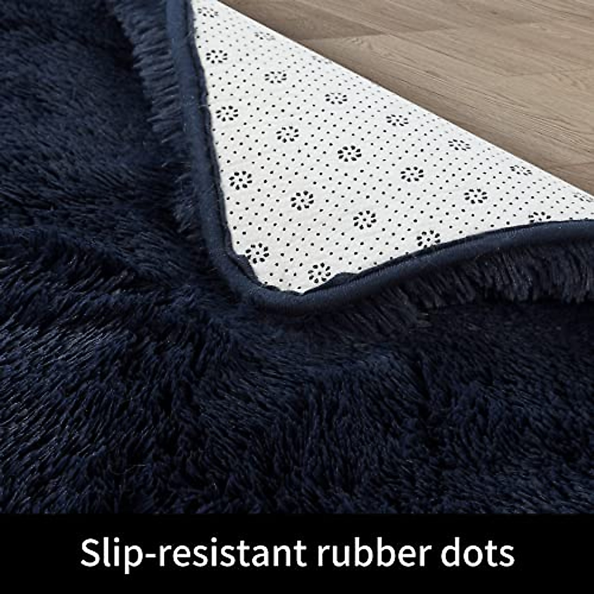 Fashionwu Shag Rug Plush Small Shaggy Rugs Soft Area Rug for Bedroom Fluffy Area Rug Non-Slip Furry Plush Rugs Modern Accent Rug for Indoor Bedroom Living Room, Navy, 2 x 3