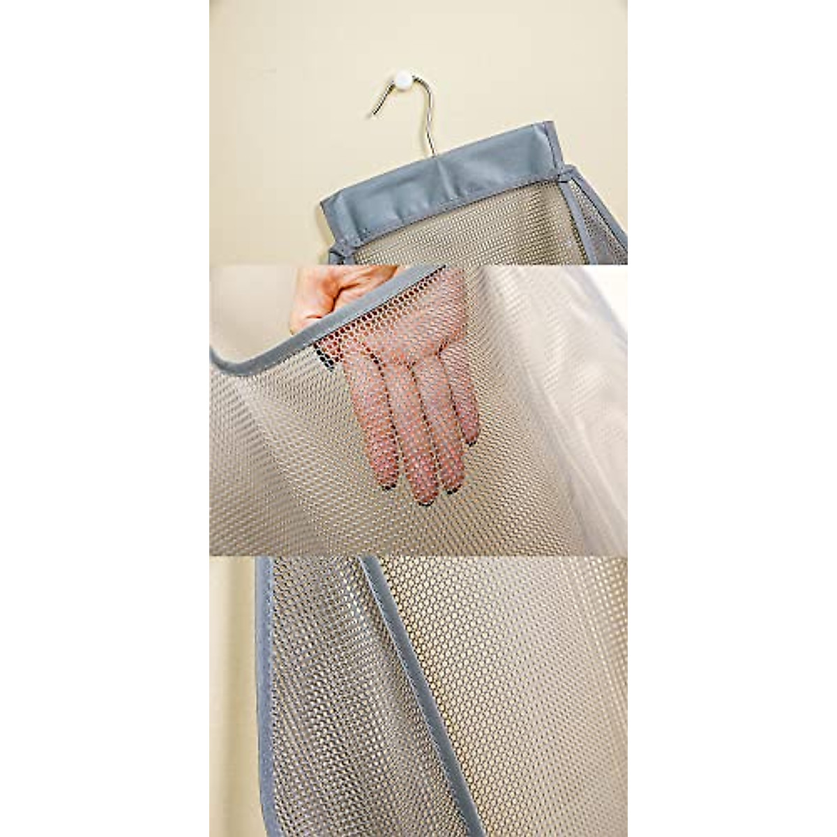 Qimodo Hanging Long Mesh Laundry Hamper,Narrow See-Through Mesh Laundry Basket with 2 Extra Front Pockets for Socks and Undwerwear (White)