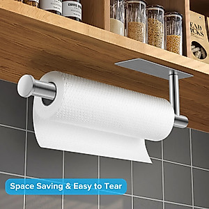 𝟐𝐧𝐝 𝐆𝐞𝐧 [More Studry] Paper Towel Holder Under Cabinet Wall Mounted, UREZORGEAR Self Adhesive or Drilling Paper Towel Holder for Kitchen RV, SUS304 Stainless Steel Paper Towel Roll Rack (Silver)