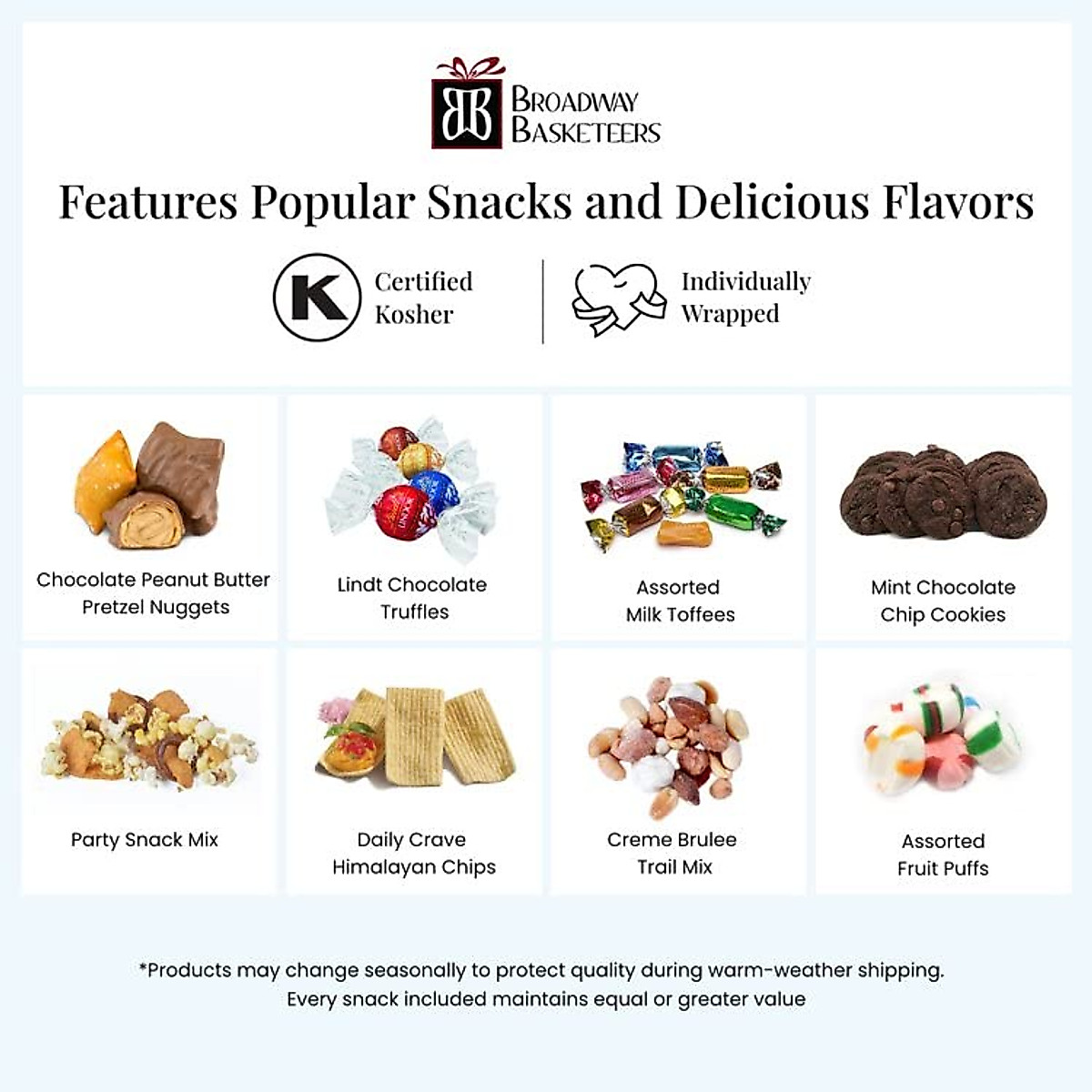 Broadway Basketeers Gourmet Food Gift Basket 6 Box Tower for Birthdays – Curated Snack Box, Sweet and Savory Treats for Parties, Best Wishes, Birthday Presents for Women, Men, Mom, Dad, Her, Him, Families