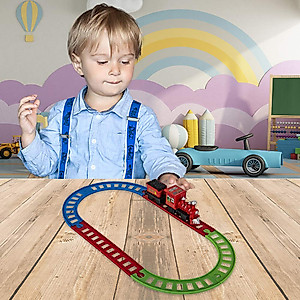 ArtCreativity 8-Piece Wind-Up Train Set for Kids, Toy Train Set with 2 Cars and 6 Tracks Each, Durable Plastic, Cute Christmas Holiday Train for Under The Tree, Great Gift Idea for Boys and Girls