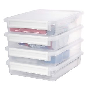 Plano (Pack of 4) Cubby Cube Clear Storage| Stackable Clear Storage Bins With Secure White Latch, Clear With White Latch