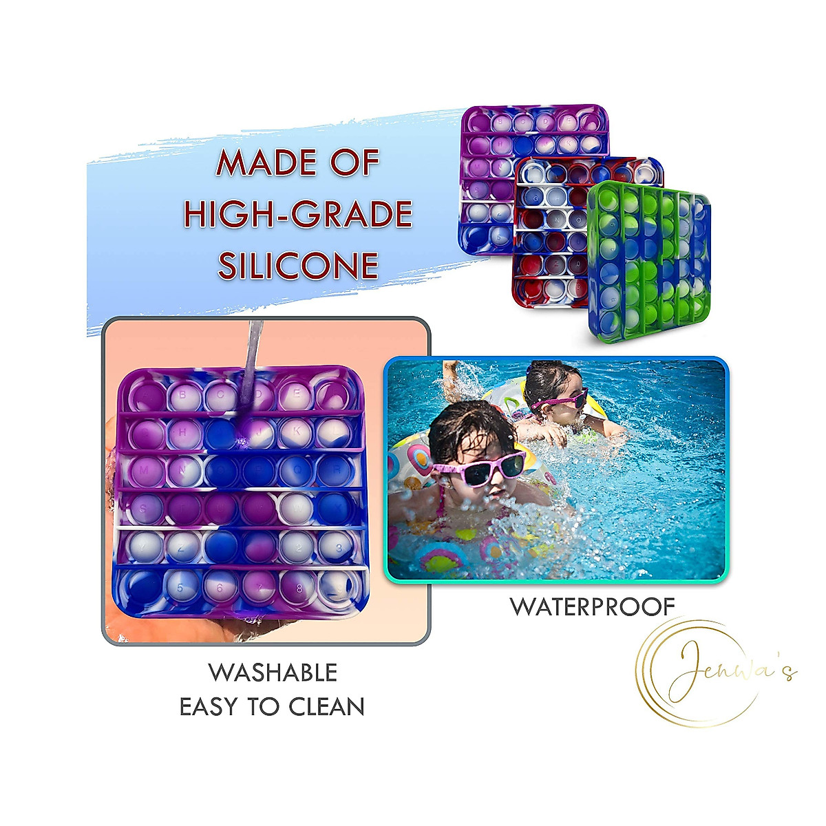 Bubble Push Pop Tie-Dye Sensory Fidget Pop Toy- Stress, Anxiety & Tension Relieve, Family Game Night, Great for Anyone with Autism, ADHD, ADD, Gift Idea for All Ages (Blue/Purple)