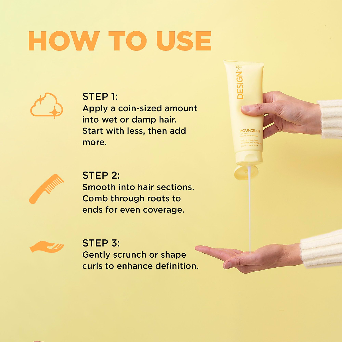 BOUNCE.ME Curl Balm by DESIGNME | Curl Cream for Curly Hair with Nourishing Argan Oil | Wave, Coil, and Curl Defining Cream | Sulfate Free and Paraben Free Curling Cream for Curly Hair, (8.5 Fl Oz)