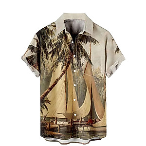 WRITKC Tropical Shirts Button Down Holiday Casual Hawaiian Short Sleeve Men Loose Beach Shirts (Men, Medium, Multicolored-Sailing)