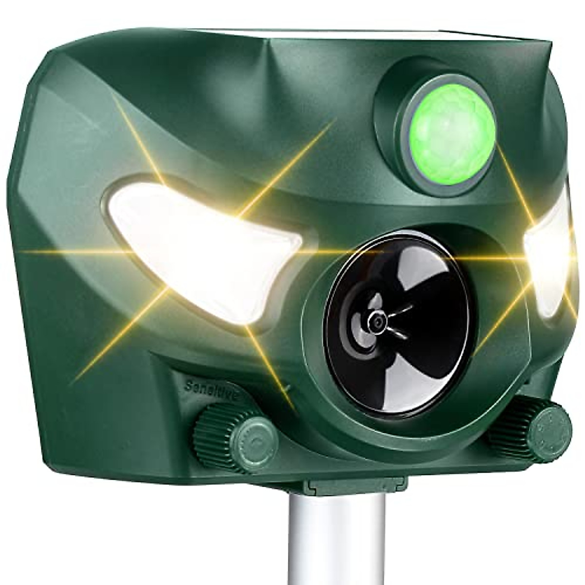 Fierre Shann Solar Outdoor Repeller, Waterproof, with 5 Working Modes and Flashing Light