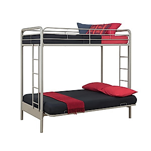 DHP Sammie Twin over Futon Metal Bunk Bed, Silver