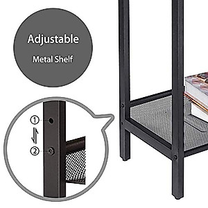 HOOBRO Side Tables, Set of 2 Narrow Nightstands, Industrial End Table with Flat or Slant Adjustable Mesh Shelf for Small Spaces, Stable Metal Frame and Easy Assembly, Rustic Brown and Black BF24BZ01