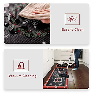 Christmas Joy Winter Snowflake Kitchen Floor Mat, Cushioned Anti Fatigue Kitchen Rug Waterproof Non Slip Comfort Foam Standing Mat for Kitchen Office Sink Laundry 17x30+17x47inch