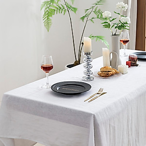 EVERLY Pure Linen Hemstitch Tablecloth,100% Stonewashed French Linen tablecloths for Kitchen Dining Rectangle Tables,60x108Inch Machine Washable Christmas Thanksgiving Organic Tablecloth-White
