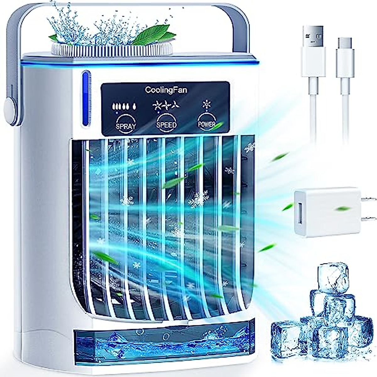 Portable Air Conditioner - EUKZEKY 3 IN 1 Evaporative Air Cooler Personal Air Conditioner Cooling Fan with 3 Wind Speed, 3 Mist Small air conditioner Desktop Humidifier Fan for Room Office Camping
