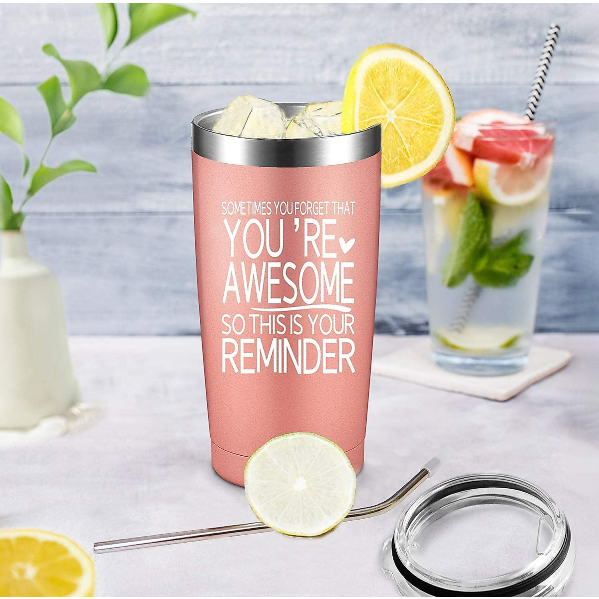 FANCYCOOL Thank You Gifts, Funny Inspirational Birthday Gifts for Women, Best Friends, Daughter, Sister, Mom, Her, Wife, Teacher, Coworker, Insulated Tumbler with Keychain, 20 Ounce Rose Gold