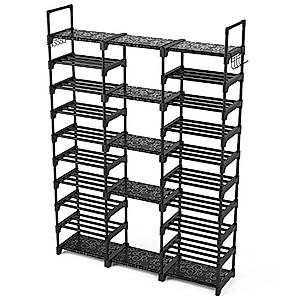 VTRIN Upgrade Shoe Rack Shoe Organizer for Entryway 10 Tiers Holds 54-62 Pairs Shoe and Boots Shelf Organizer Storage Organizer for Closet Durable Metal with Versatile Hooks for Bedroom Garage