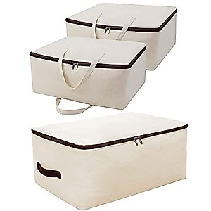 Beige Canvas Soft Storage Bags Set, Breathable Fabric, Large Different Size for Closet Shelves, 1pcs XL Bag, 2pcs L Size Bags