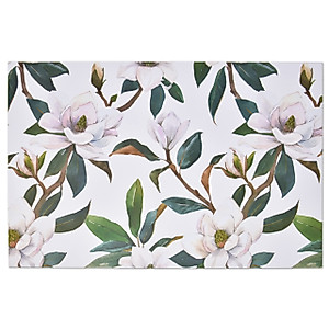 Disposable Floral Magnolia Blossom Paper Place Mats 50 Pack 11”x 17” Rectangle Spring White Flowers Coated Placemat Summer Flower Dinner Table Setting